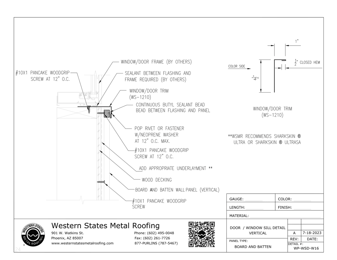 Sill Trim For Windows/Doors - Vertical | Board & Batten Metal Siding