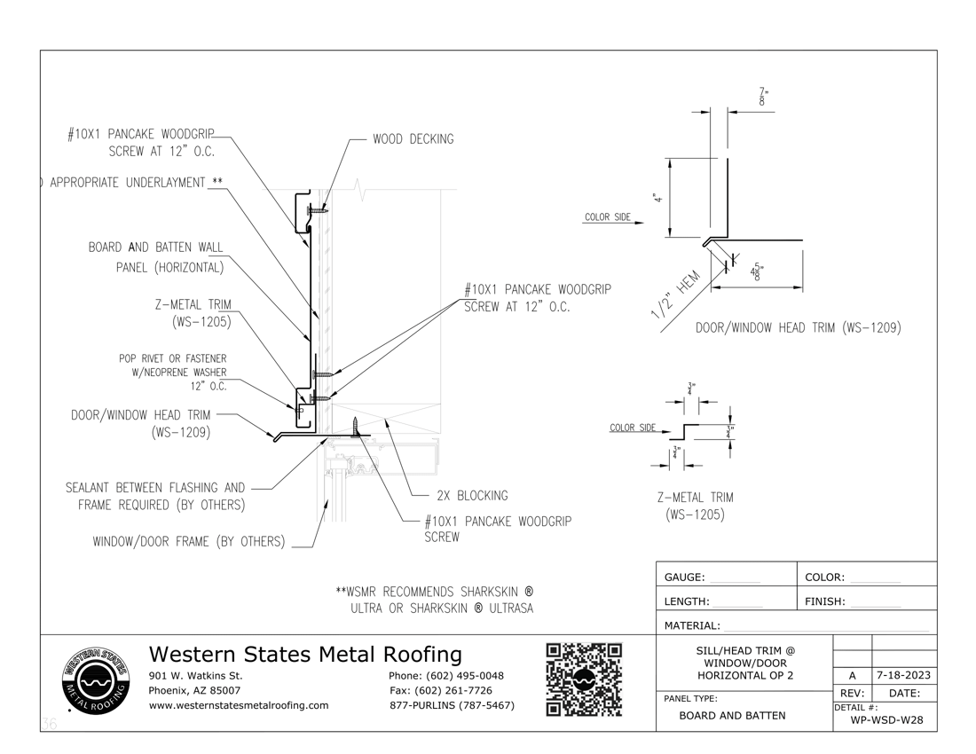 Head Trim For Windows/Doors - Horizontal | Board & Batten Metal Siding