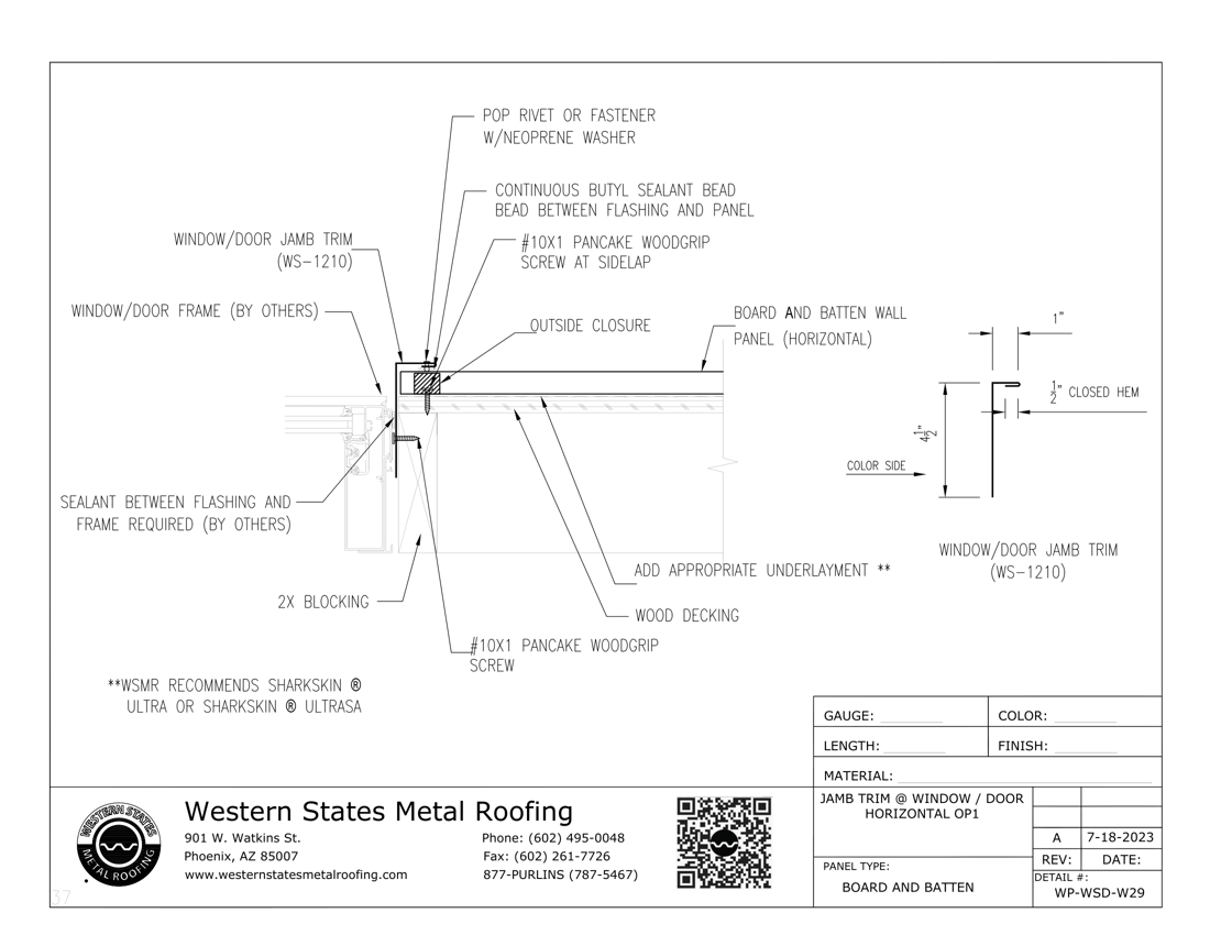 Jamb Trim For Windows/Doors - Horizontal | Board & Batten Metal Siding
