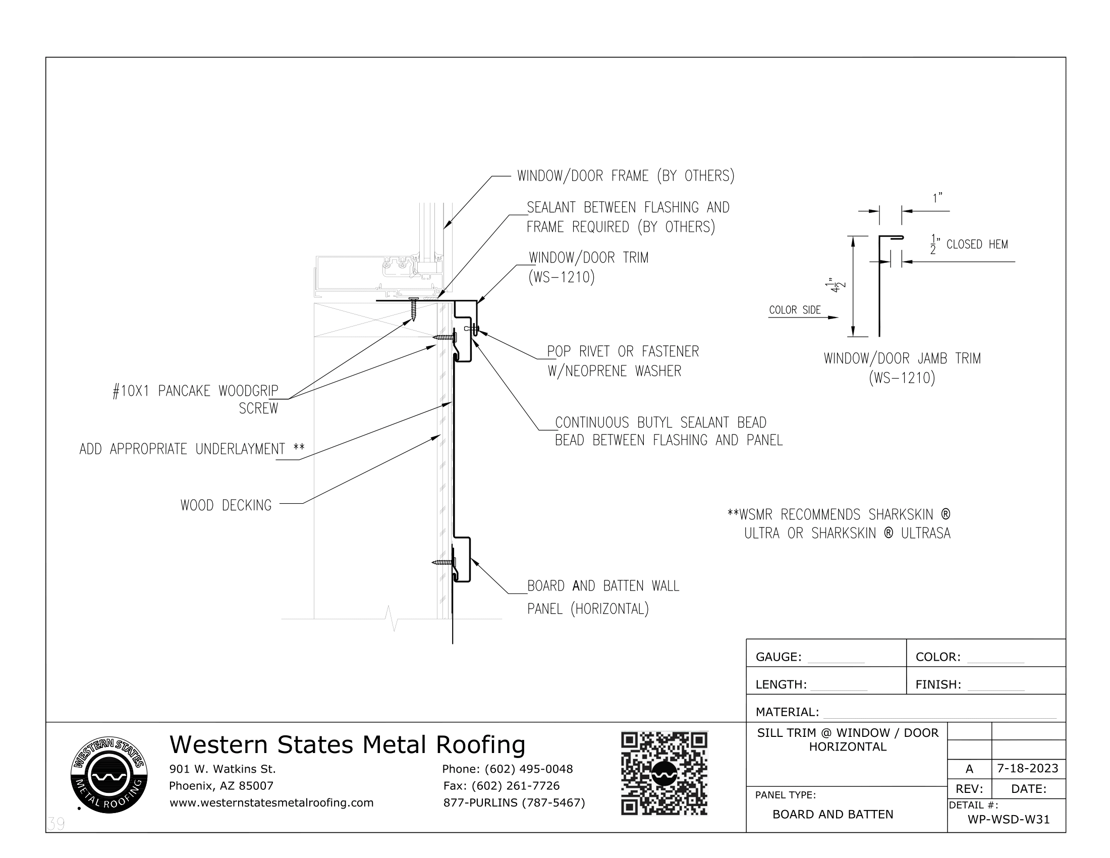 Sill Trim For Windows/Doors - Horizontal | Board & Batten Metal Siding