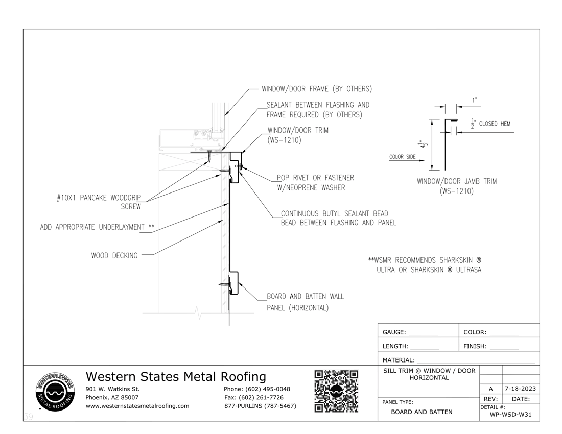 Sill Trim For Windows/Doors - Horizontal | Board & Batten Metal Siding