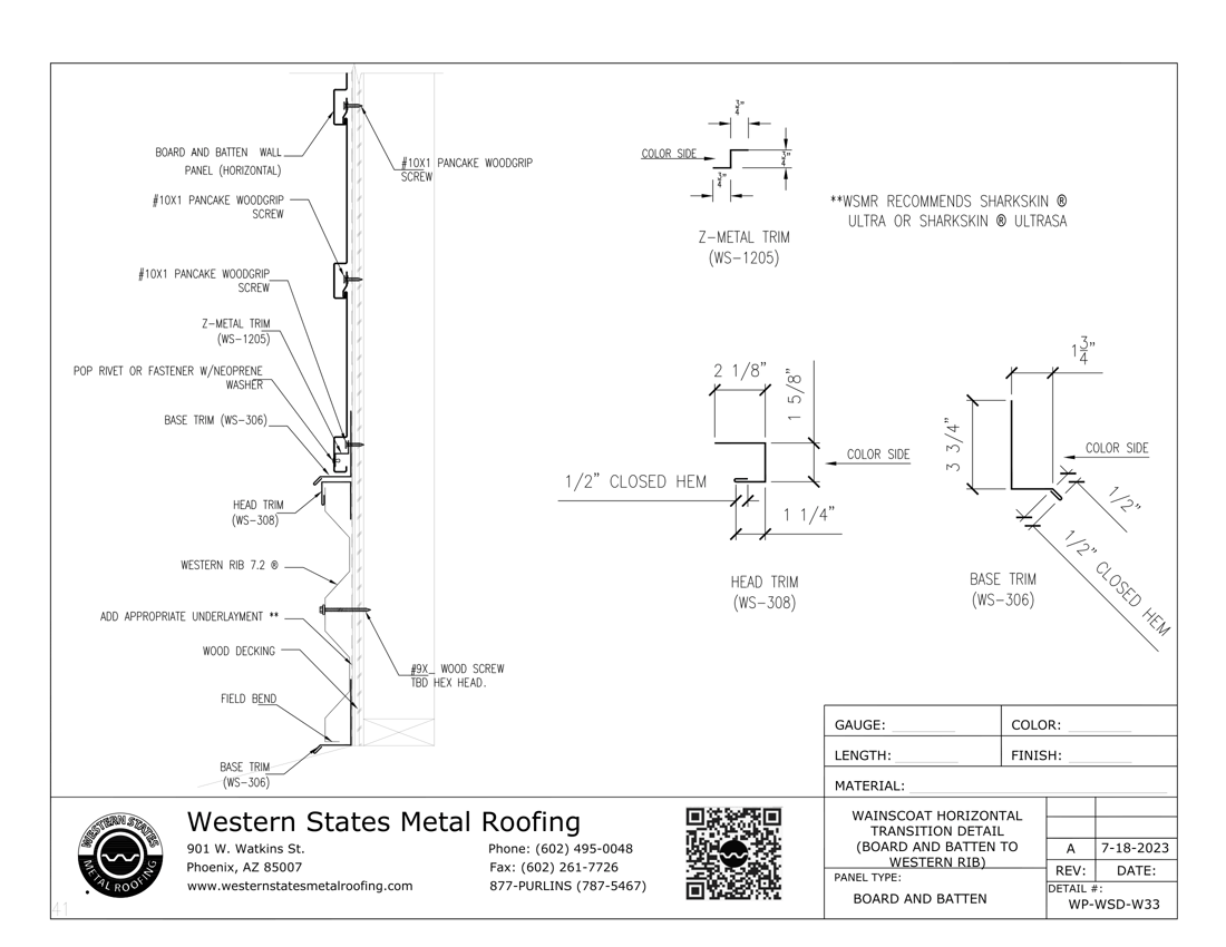 Part #WS-1205 | Wainscoting Transition | Board & Batten To Western Rib