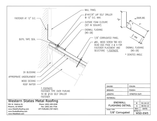 Part #WS-28 Endwall Flashing for Corrugated Metal Roofing