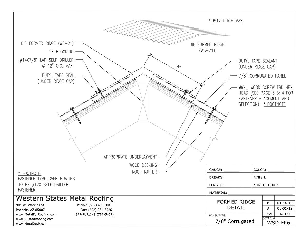 Part #WS-21 Die Formed Ridge Cap for Corrugated Metal Roofing