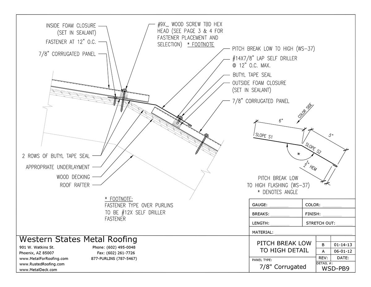 Part #WS-37 Pitch Break Low to High Trim for Corrugated Metal Roofing
