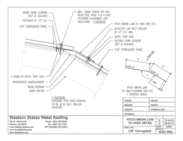 Part #WS-37 Pitch Break Low to High Trim for Corrugated Metal Roofing