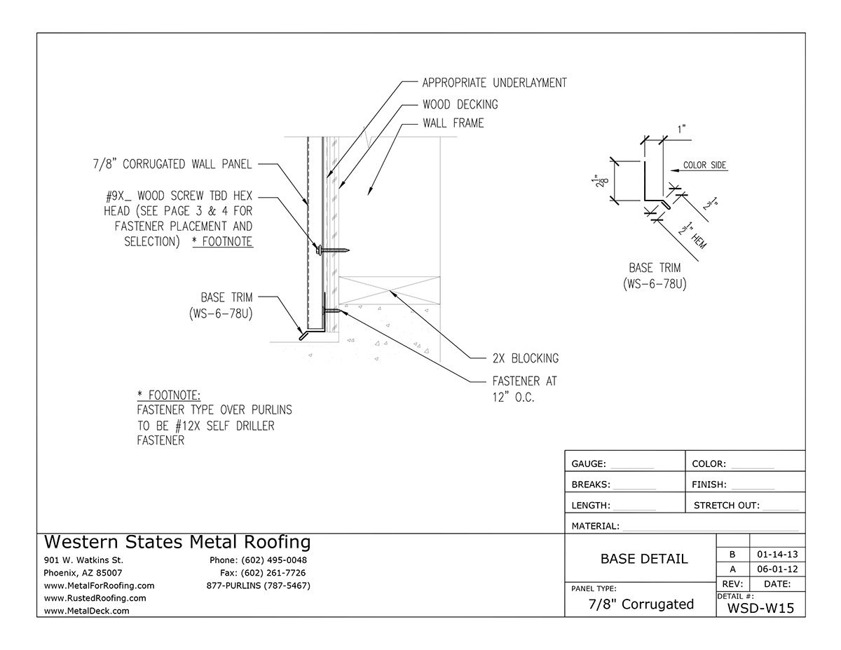 Part #WS-6-78U Base Trim for Corrugated Metal Roofing