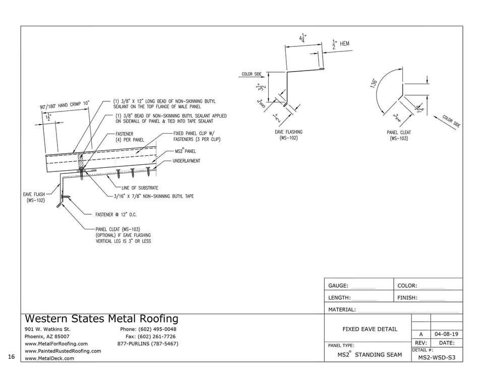 Fixed Eave Trim | MS2 Mechanically Seamed Roofing