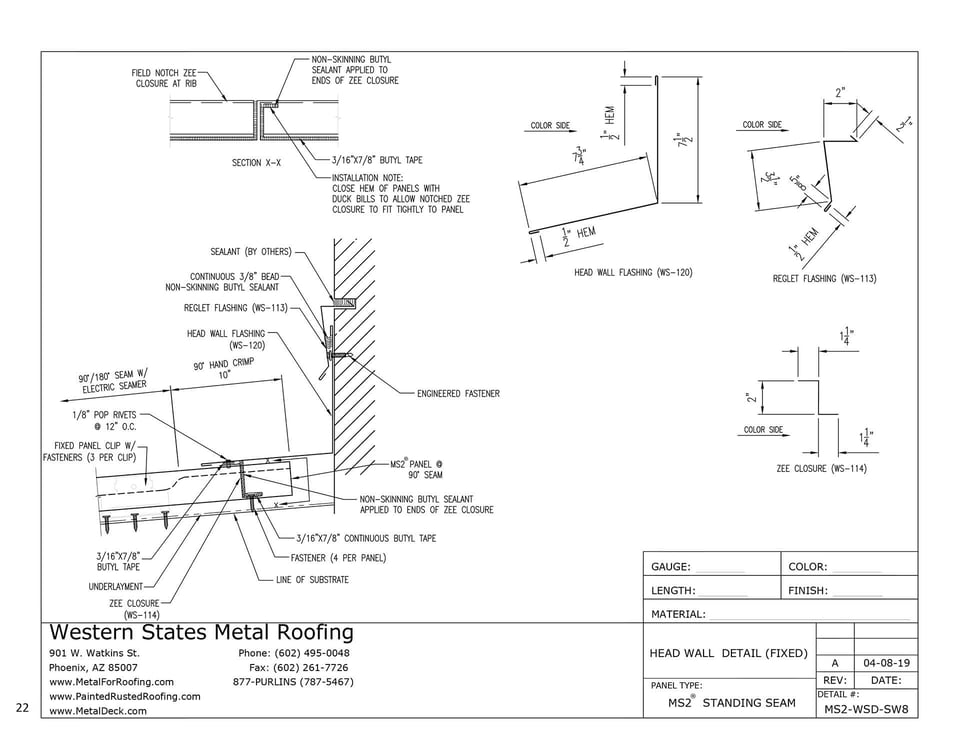 Reglet Trim | MS2 Mechanically Seamed Roofing | Part #WS-113