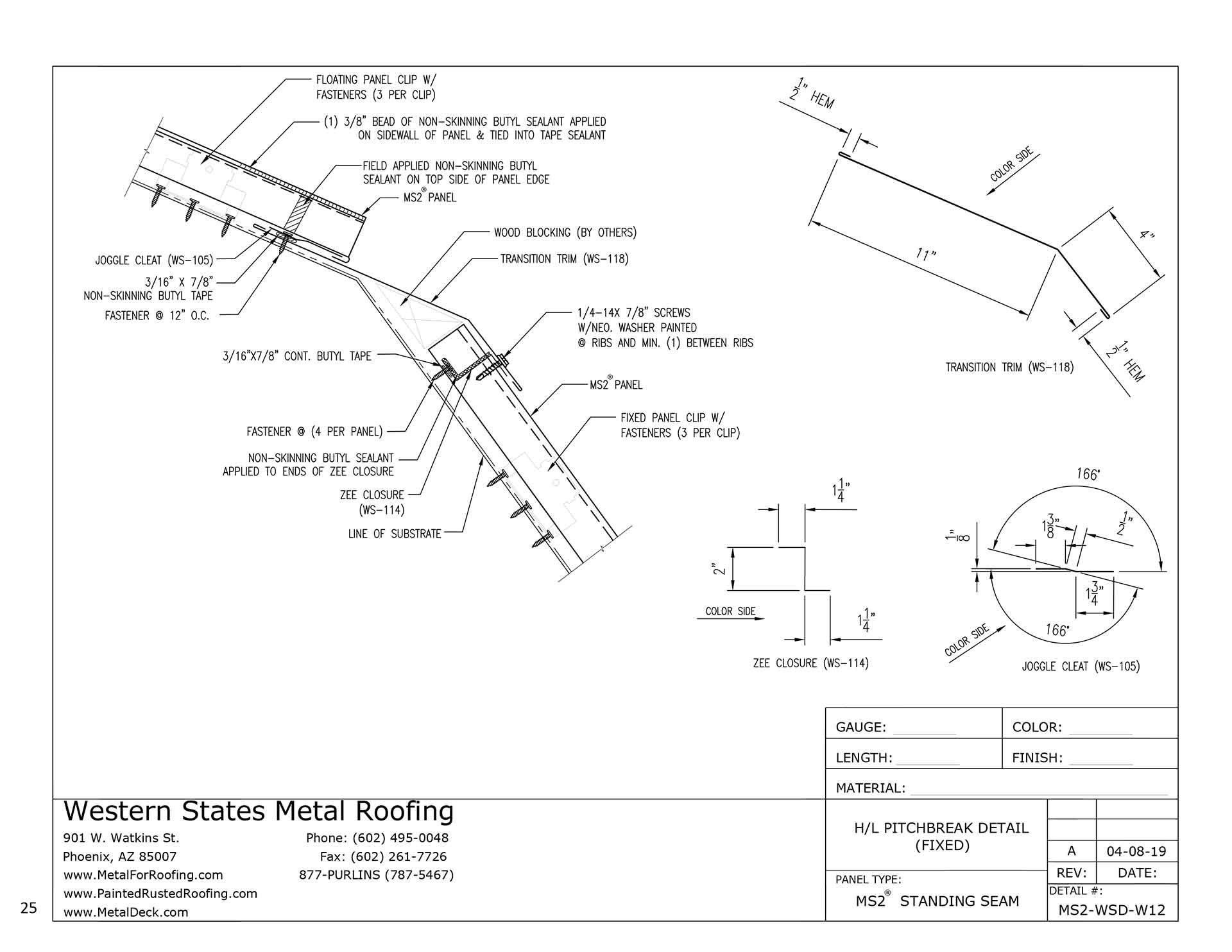 Hight To Low Fixed Transition Flashing For MS2 Standing Seam