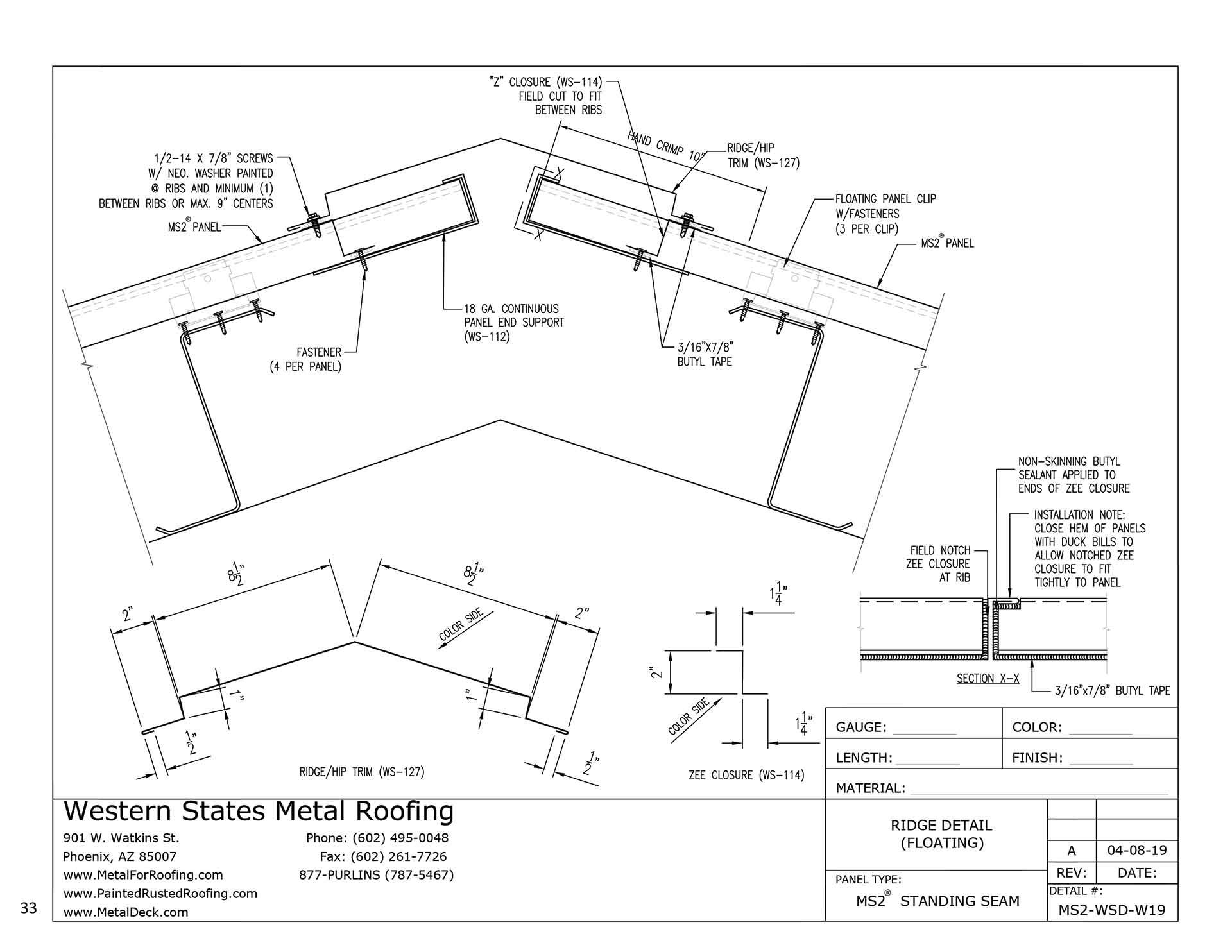 Floating Ridge Cap | MS2 Mechanically Seamed Roofing