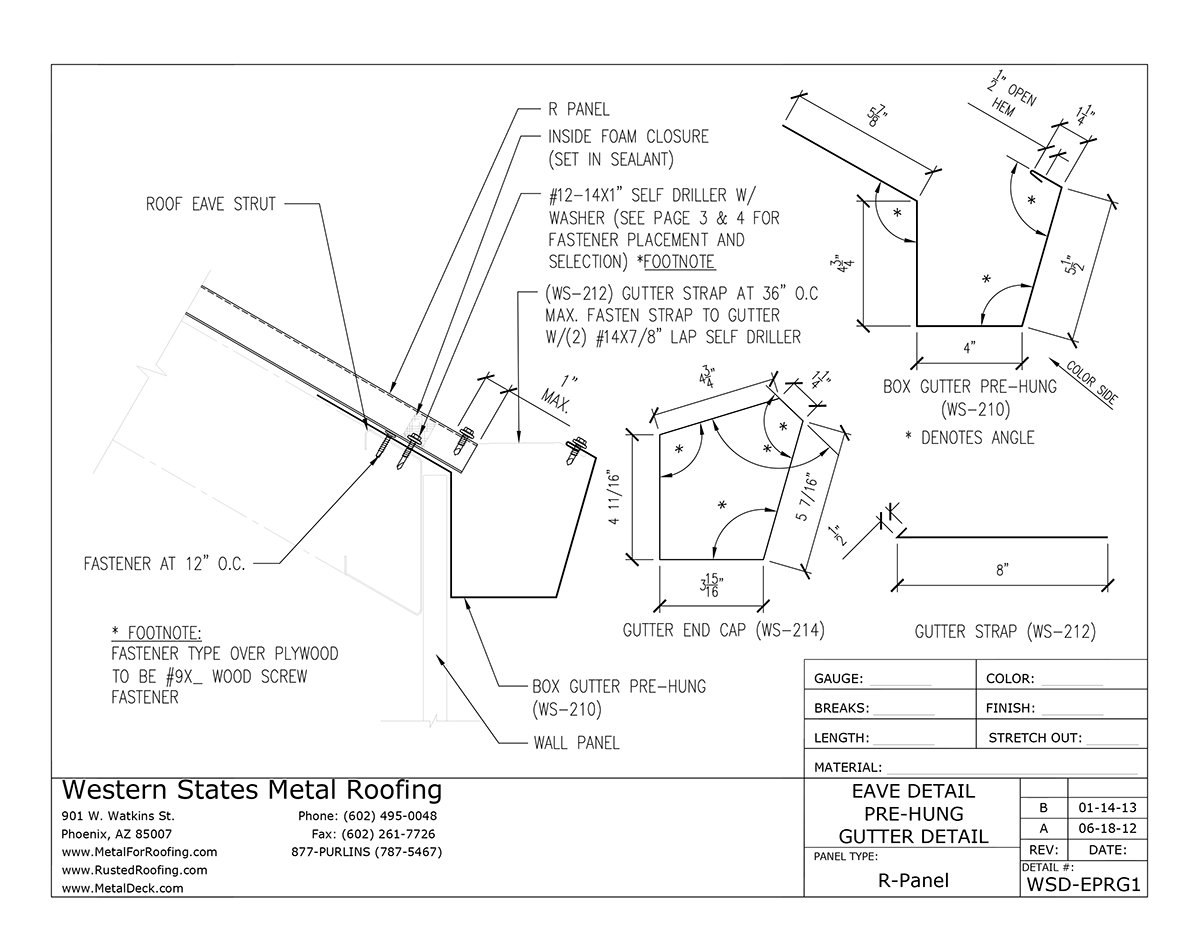Part #WS-210 Box Gutter Pre-Hung for PBR Panel and R Panel Metal Roofs