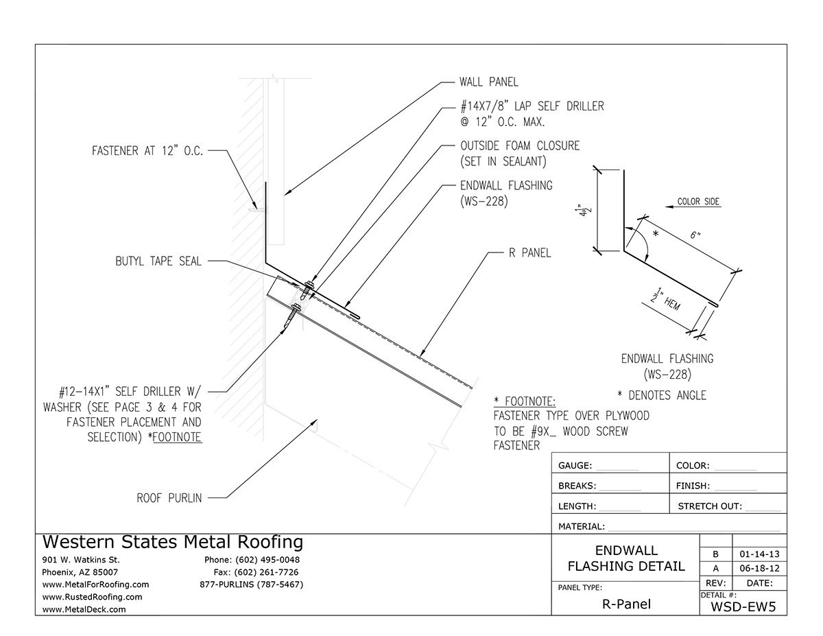 Part #WS-228 Endwall Flashing for PBR Panel and R Panel
