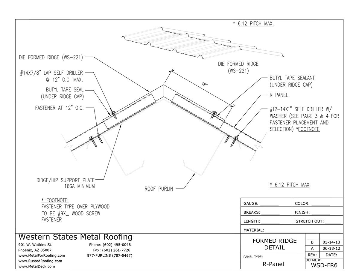 Part #WS-221 Die Formed Ridge Cap for PBR Panel and R Panel