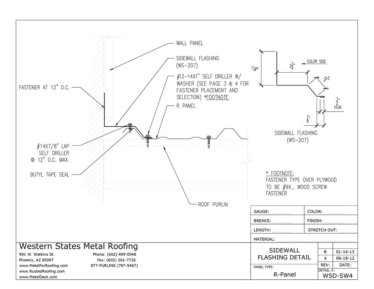 Part #WS-207 Sidewall Flashing for PBR Panel and R Panel