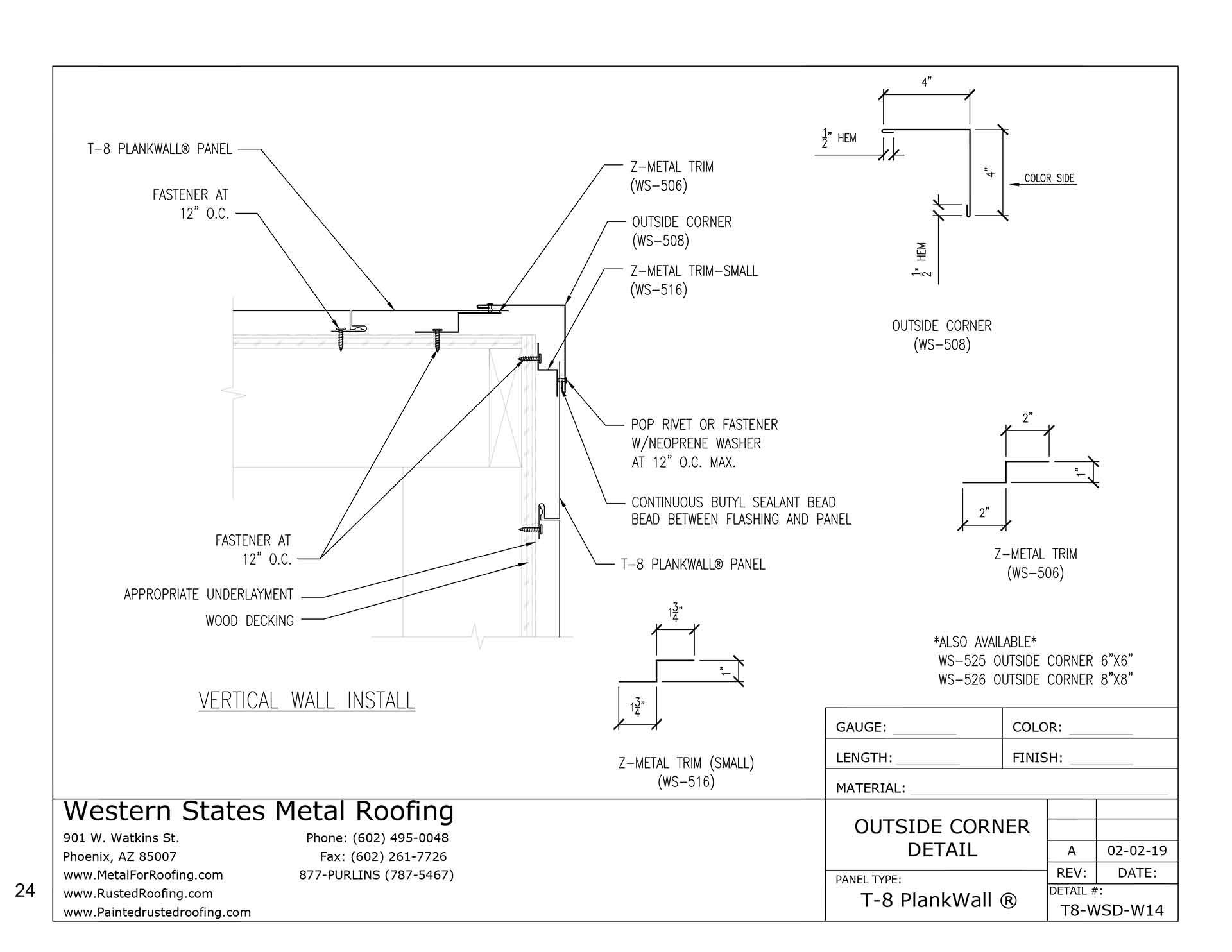 Outside Corner Trim - T8 PlankWall Metal Wall Panels