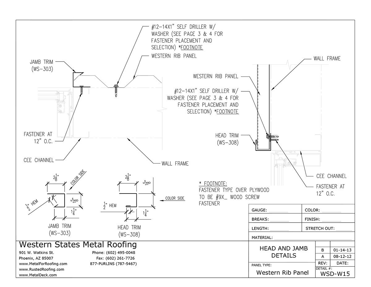 Part #WS-303 Jamb Trim for Western Rib® (7.2 Panel) Metal Siding Panel