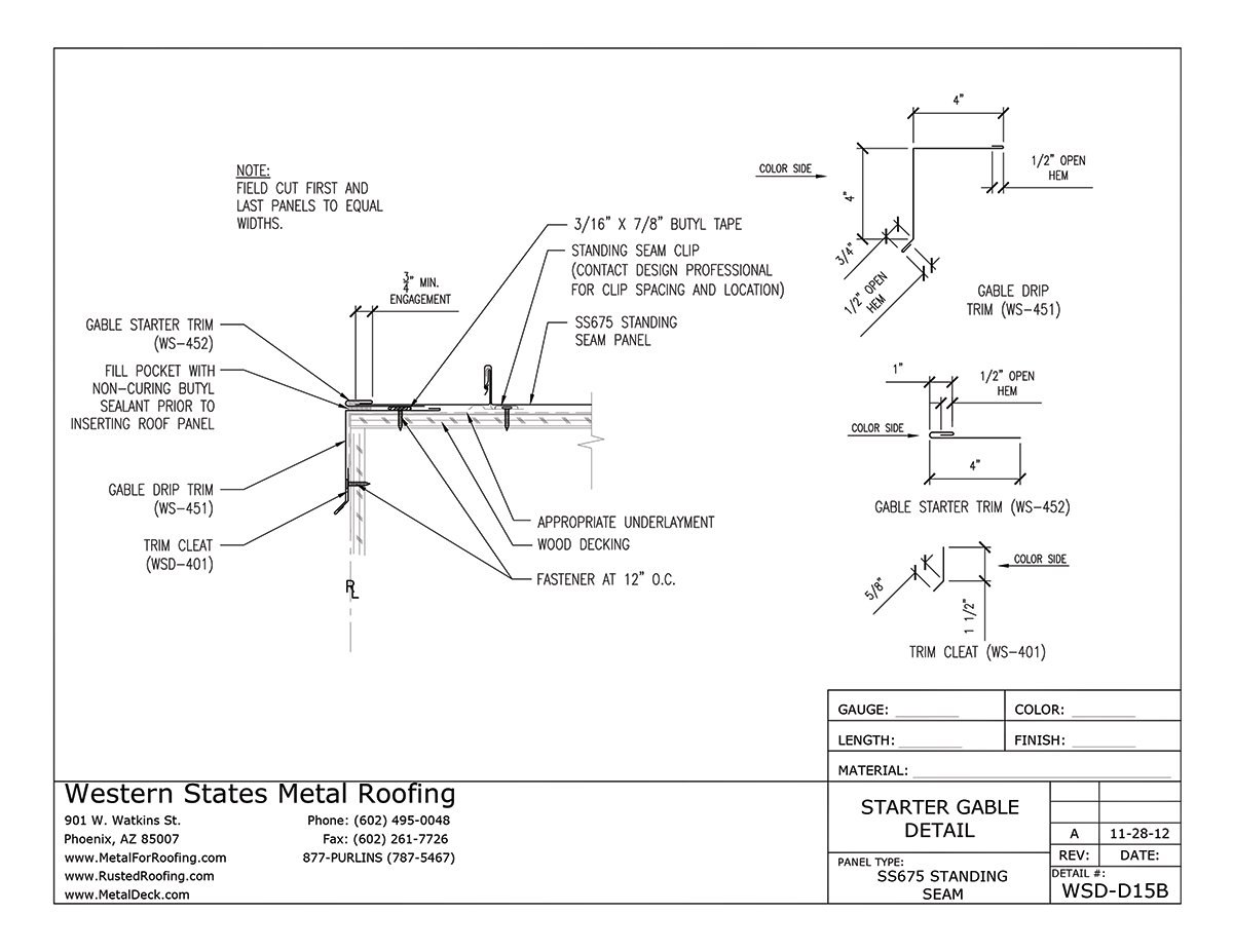 Gable Starter Trim for Western Lock® Standing Seam