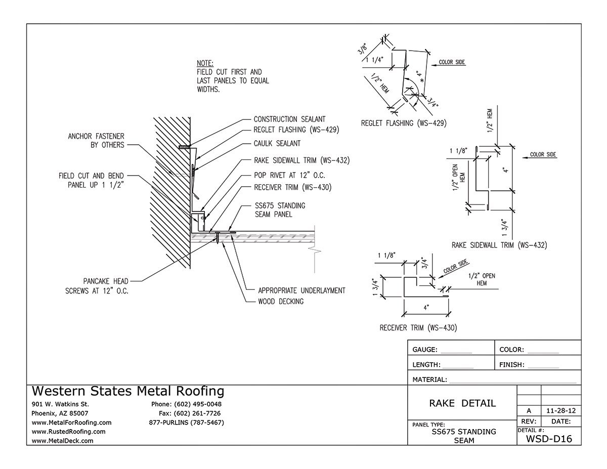 Part #WS-429 Reglet Flashing for Western Lock® Standing Seam