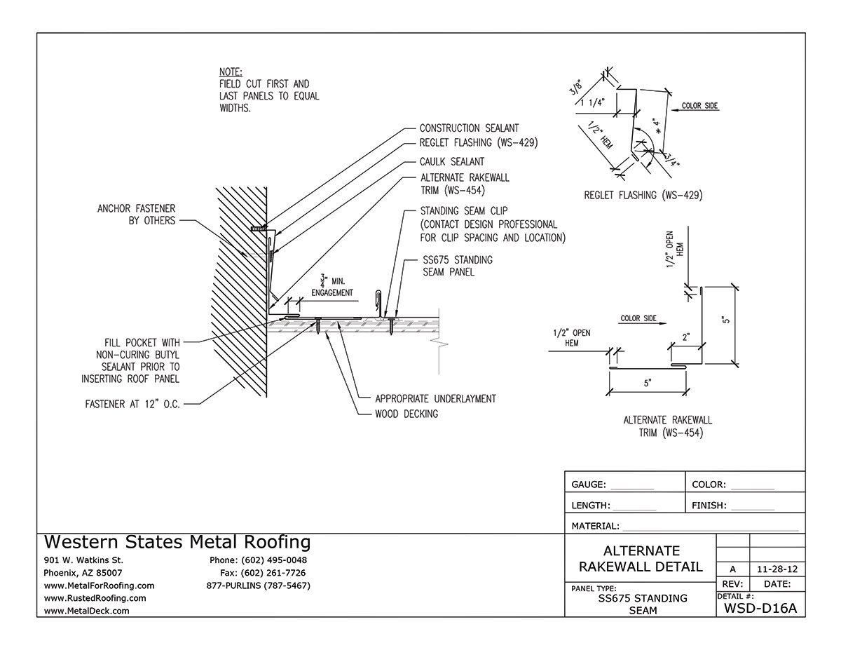 Part #WS-429 Reglet Flashing for Western Lock® Standing Seam