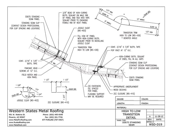 Transition Flashing For Standing Seam | Low To High | Part #WS-436