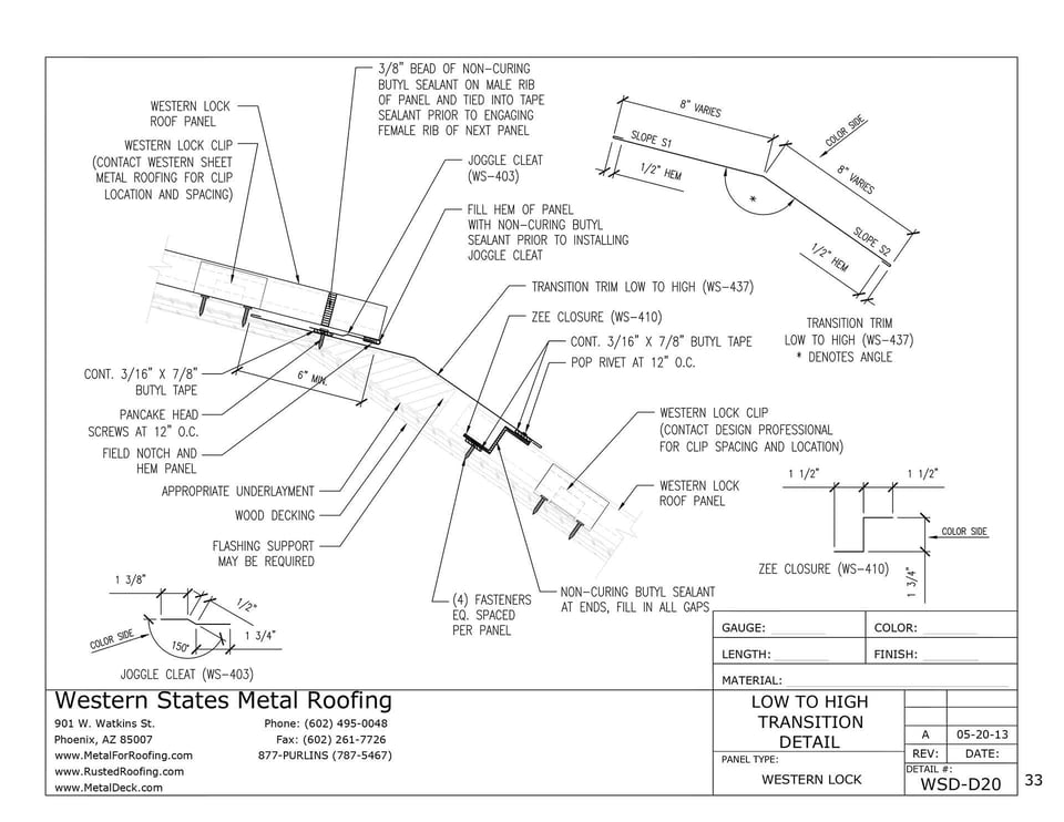 Transition Flashing For Standing Seam | Low To High | Part #WS-437