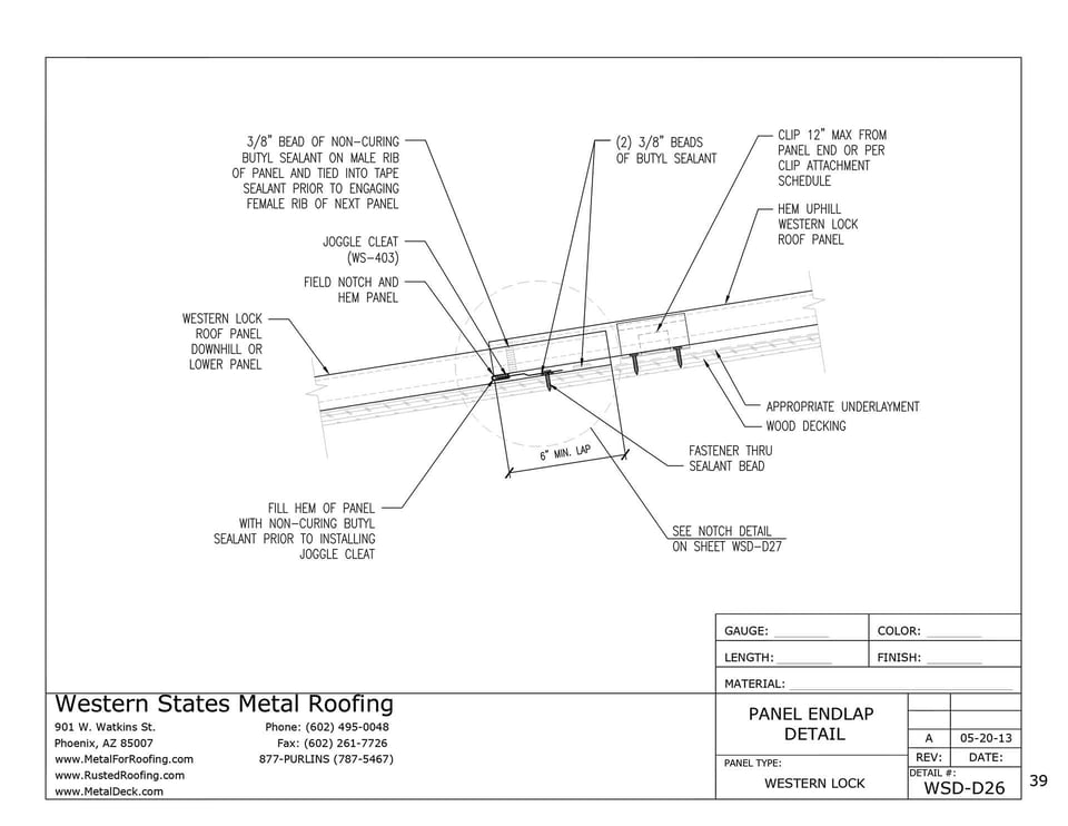 End Lap Detail For Western Lock® Standing Seam