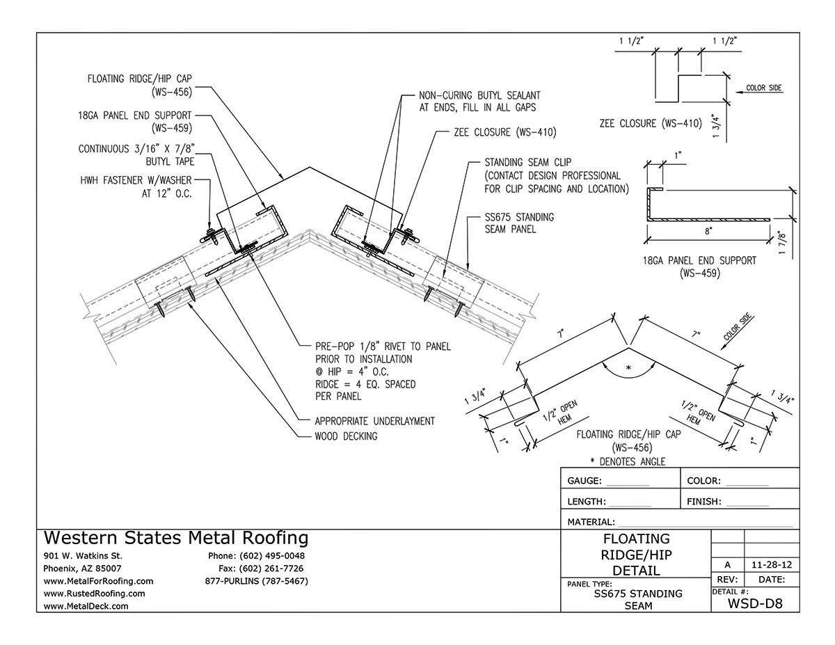 Floating Ridge Hip/Cap For Western Lock® Standing Seam