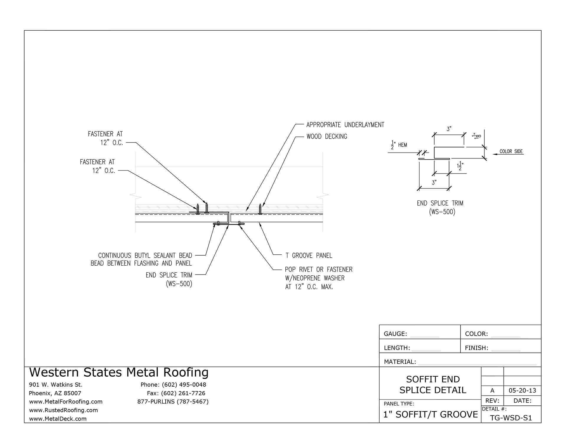 End Splice Detail | T-Groove® Metal Soffit Panel