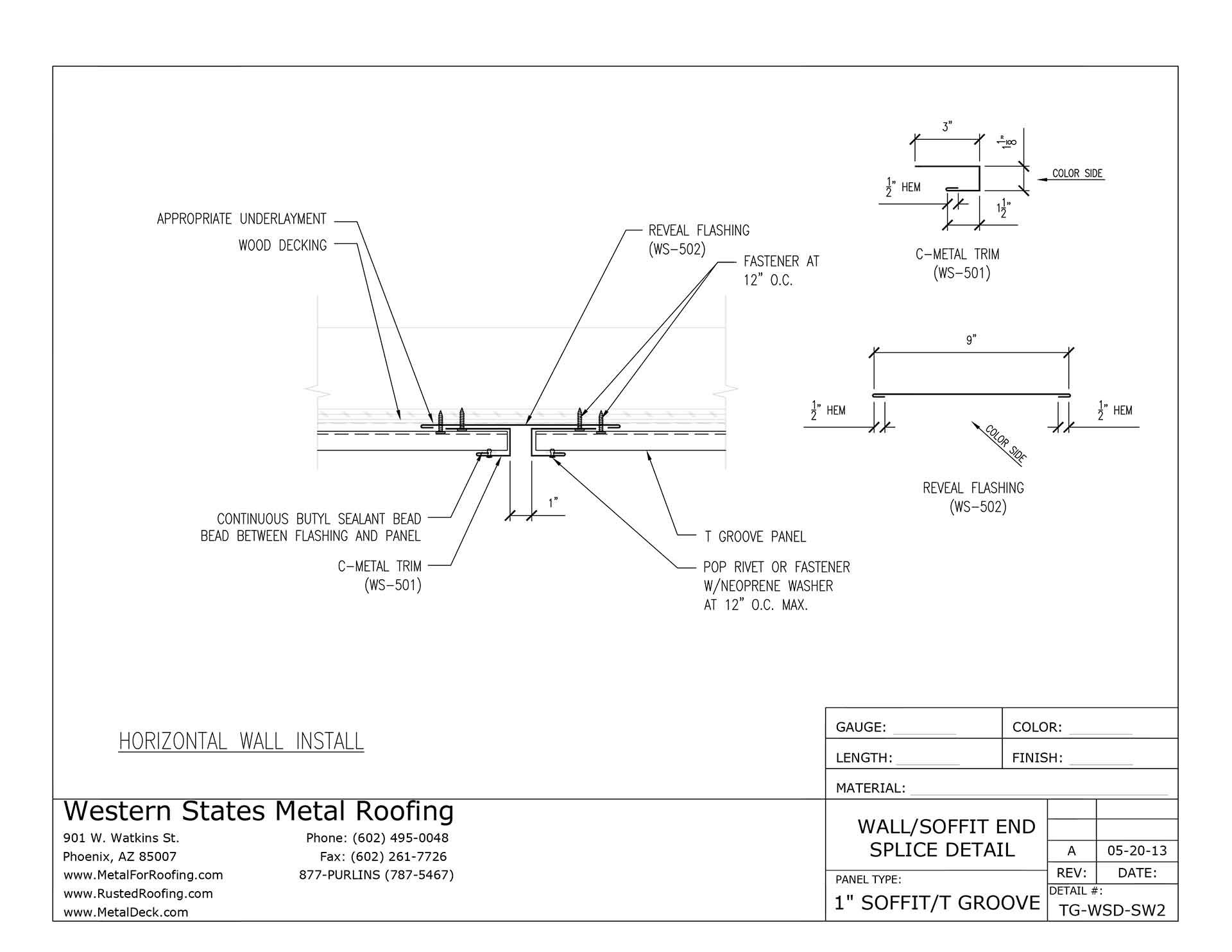 Reveal Flashing For End Splice - Horizontal Installation | T-Groove®