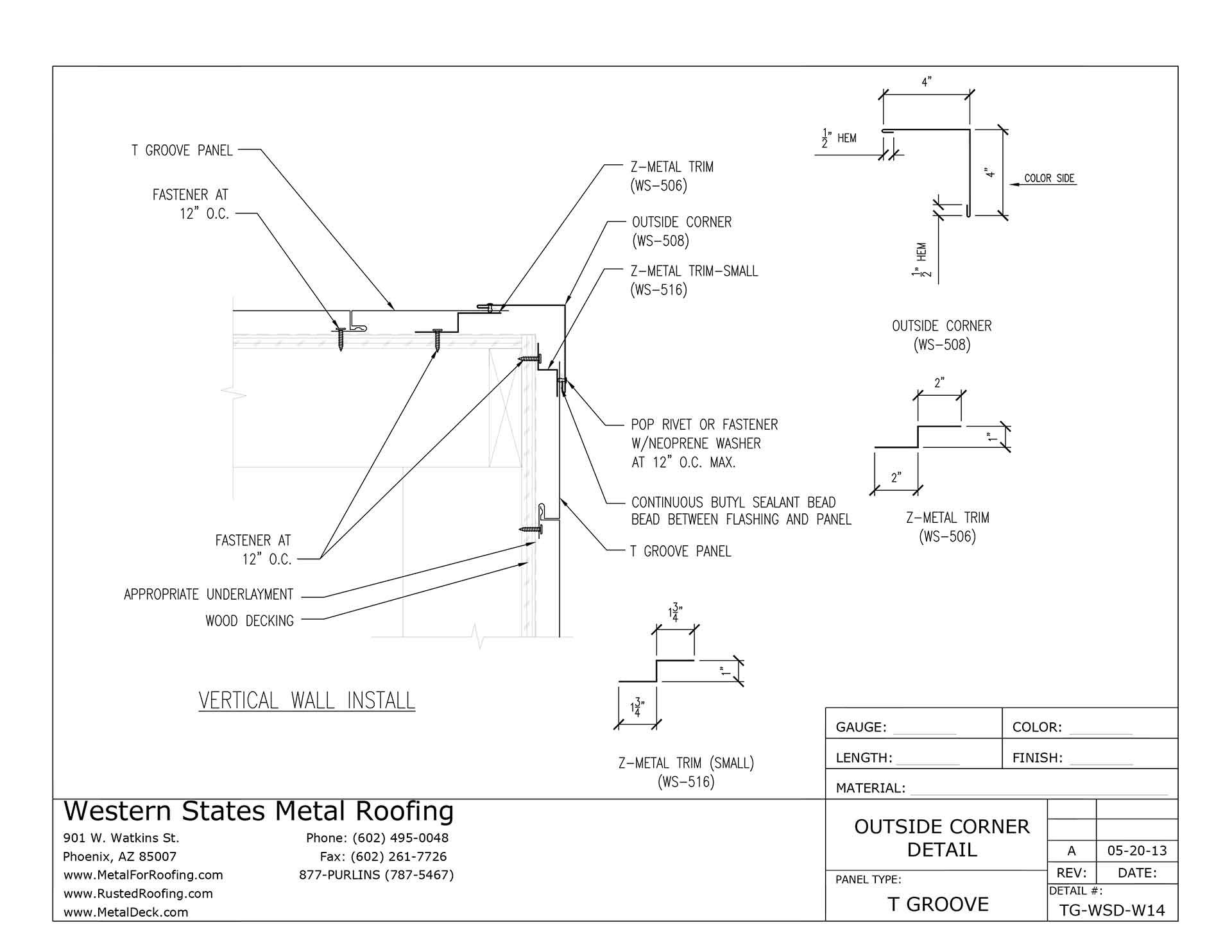 Outside Corner Trim - Part # WS-508 | Flush Metal Wall Panels