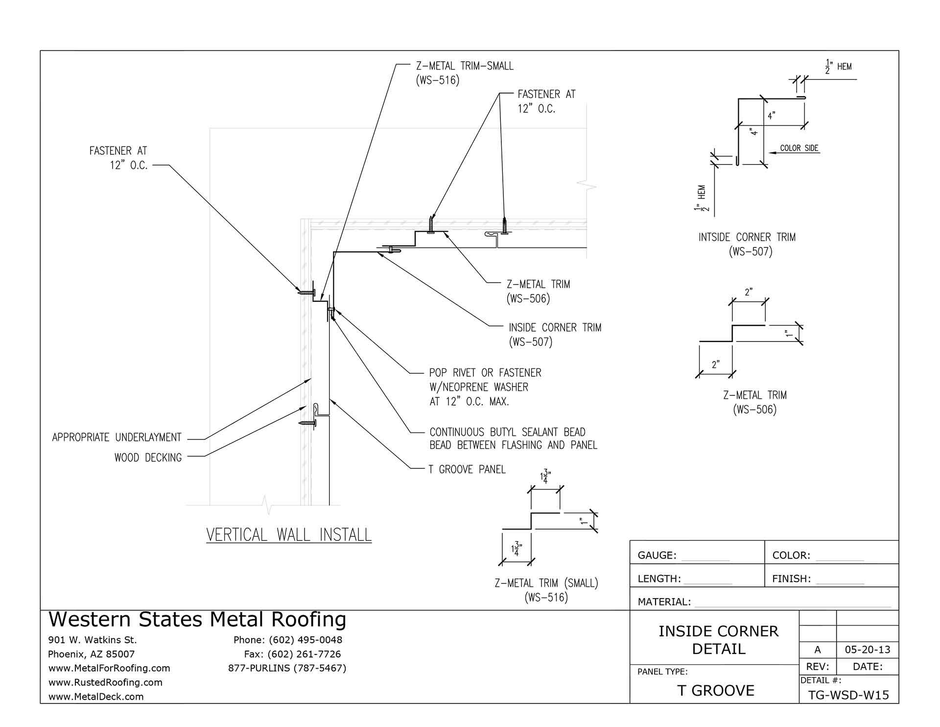 Inside Corner Trim - Vertical Installation | T-Groove Metal Panels
