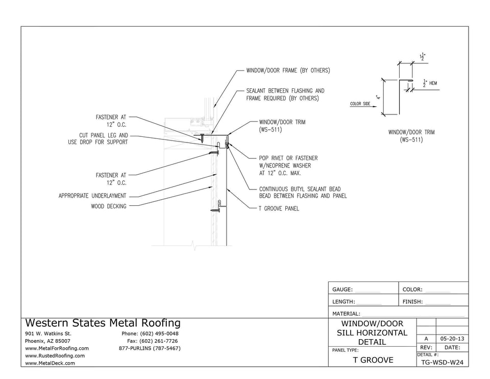 Sill Trim For Windows & Doors - Horizontal Install | Metal Wall Panels