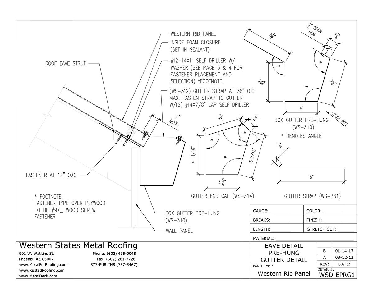 Part #WS-301 Sculptured Pre-Hung Gutter for Western Rib® (7.2 Panel)