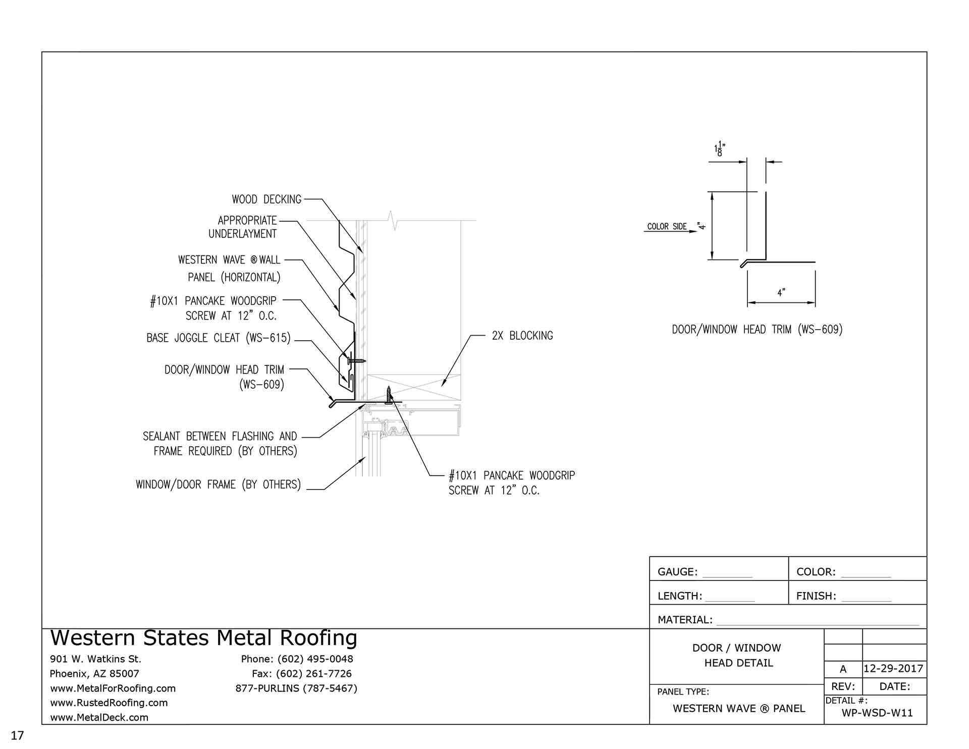 Head Trim For Western Wave® Panels - Part # WS-609