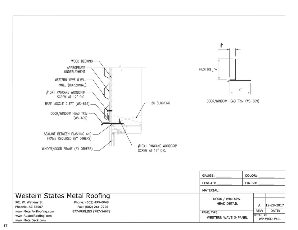 Head Trim For Western Wave® Panels - Part # WS-609
