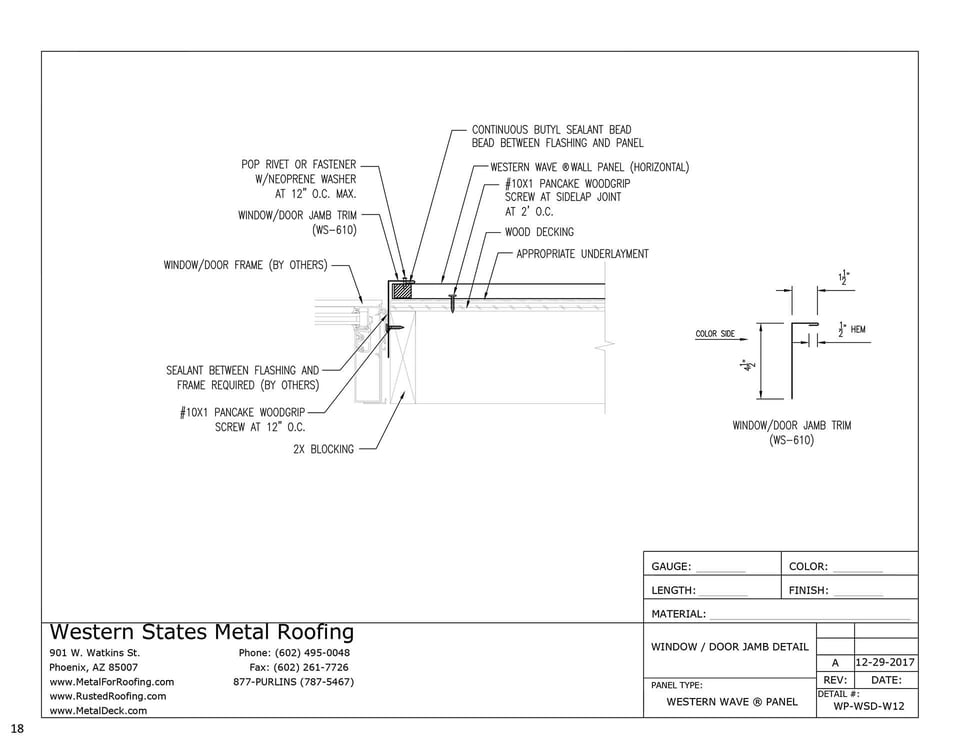 Door & Window Jamb Trim For Western Wave Horizontal Install