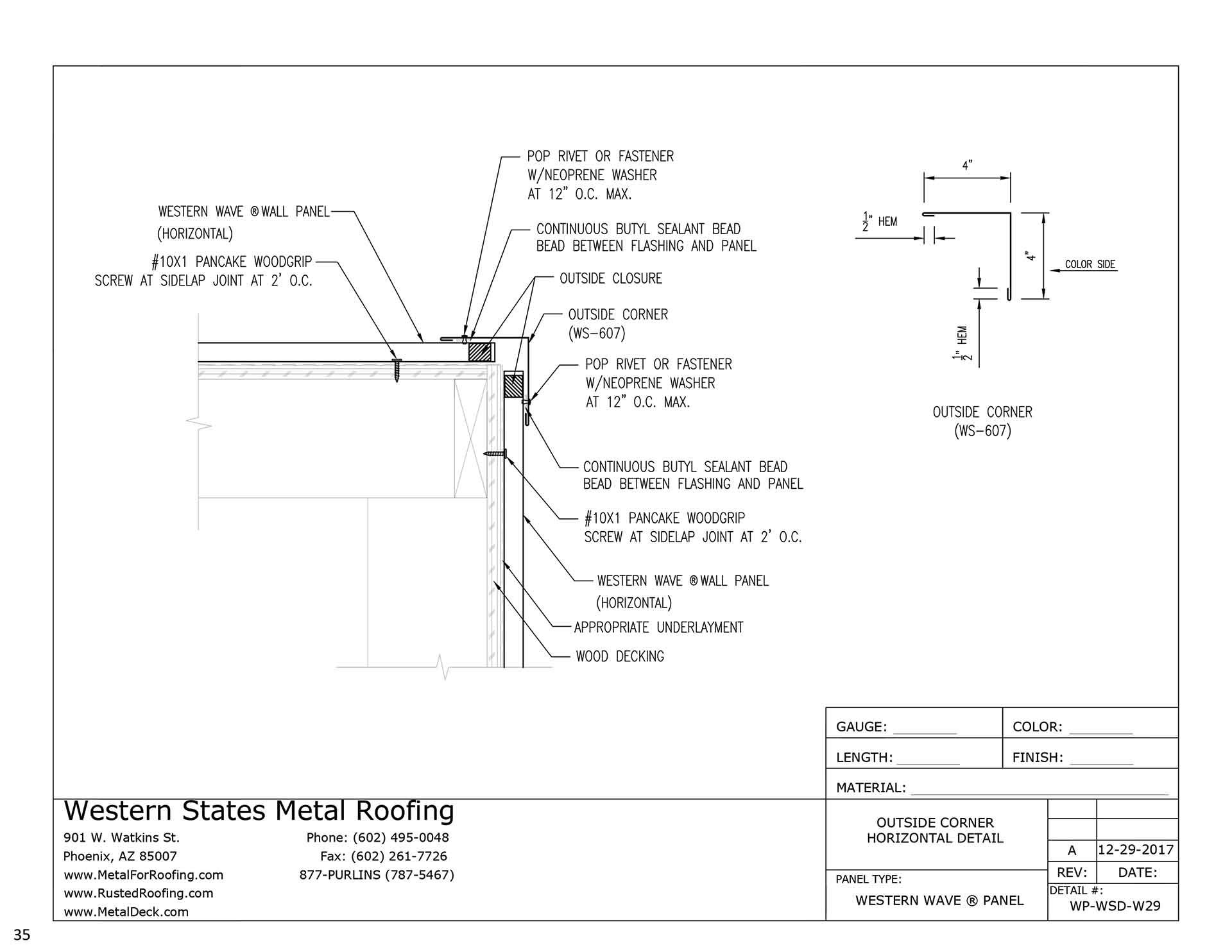 Outside Corner Trim - Horizontal Install | Western Wave® Panels