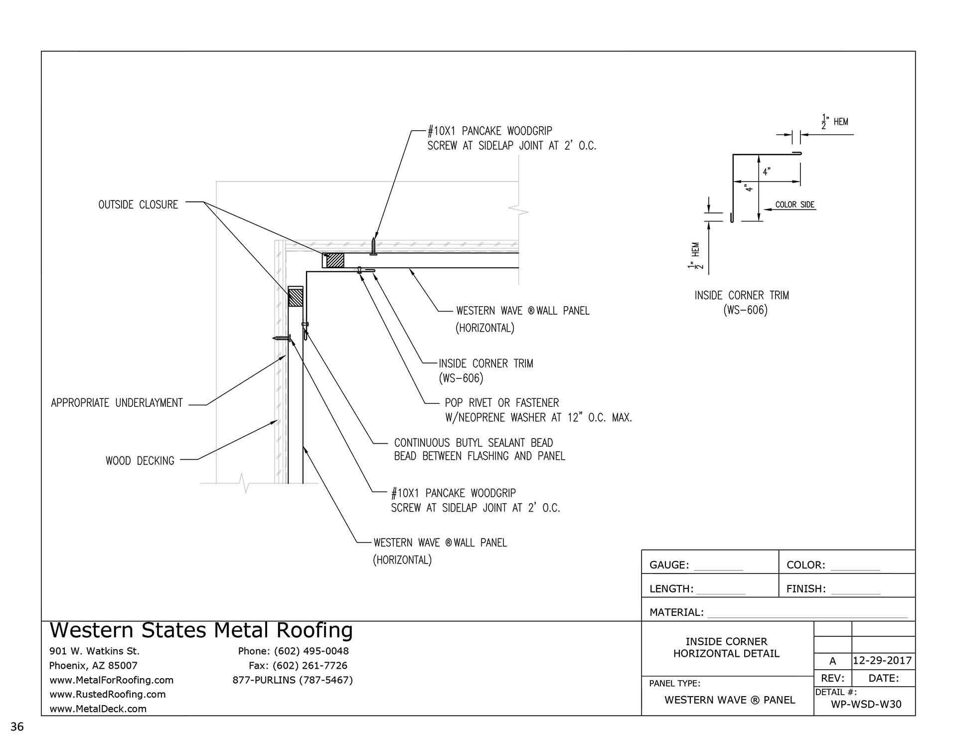 Inside Corner Trim - Horizontal Install | Western Wave® Panels