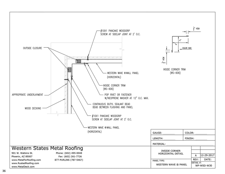 Inside Corner Trim - Horizontal Install | Western Wave® Panels