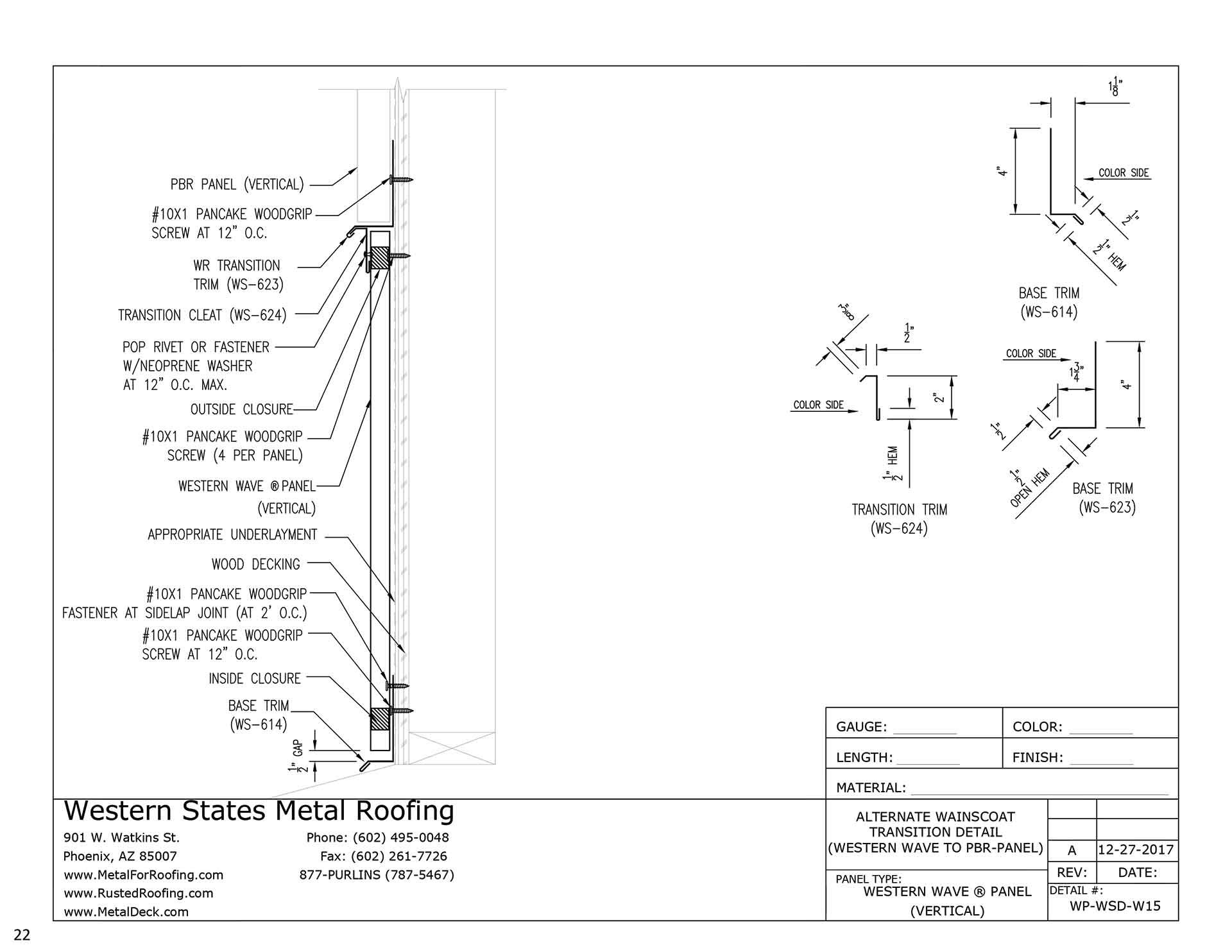 Part #WS-623 | Wainscoting Transition | Western Wave® To R Panel