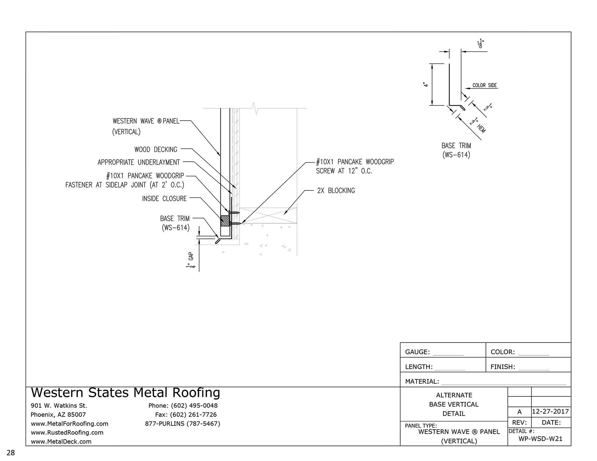 Base Trim - Vertical Installation | Western Wave | Part #WS-614
