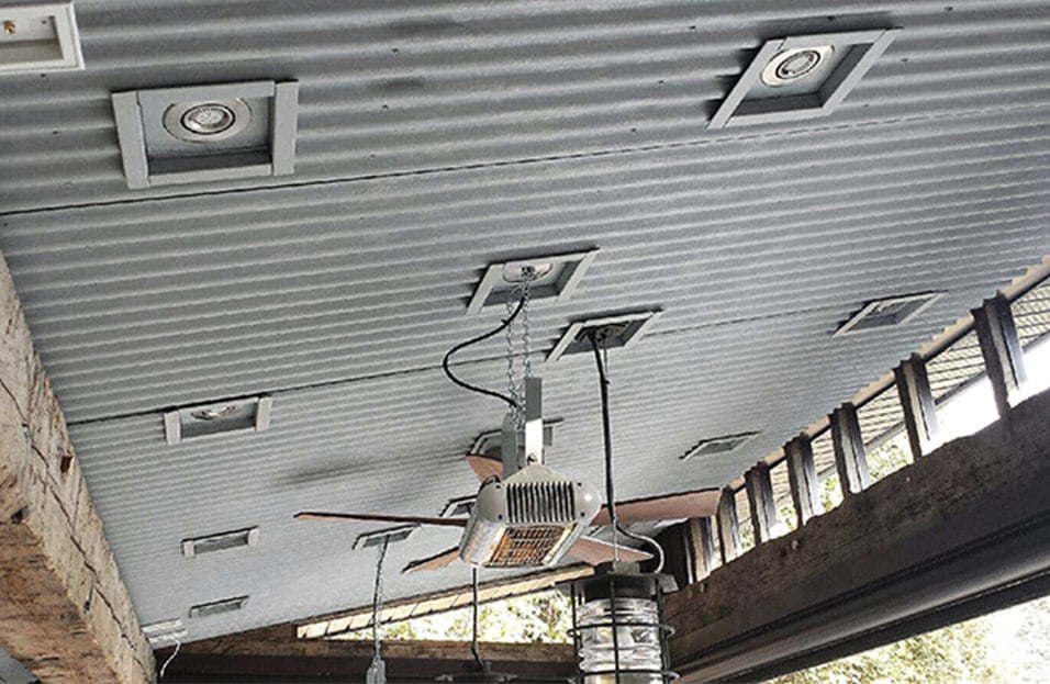 Corrugated Metal Ceiling With Can Lights | Shelly Lighting