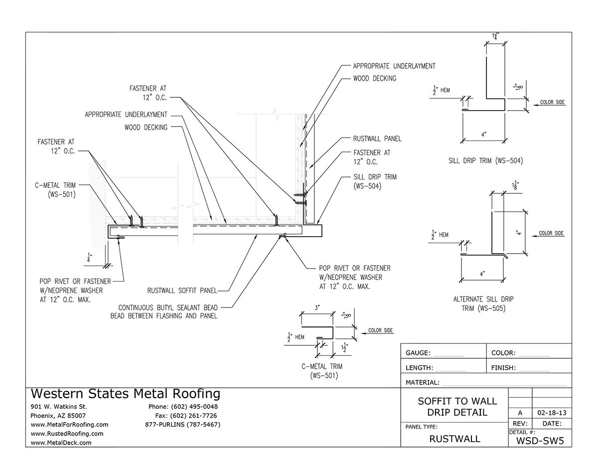 Part #WS-505 Alternate Sill Drip Trim for T-Groove Wall/Siding Panels
